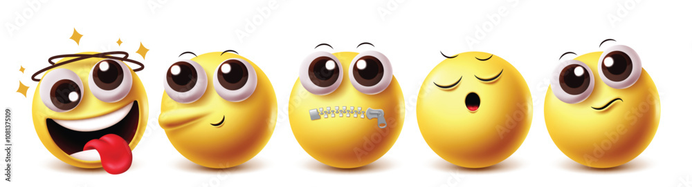 Drooling emoji vector characters set. Clipart emojis in dizzy ...