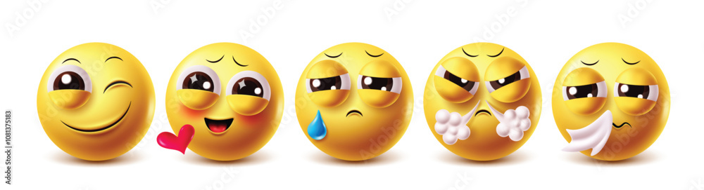 Wink emoji vector characters set. Clipart emojis in winking, in love ...