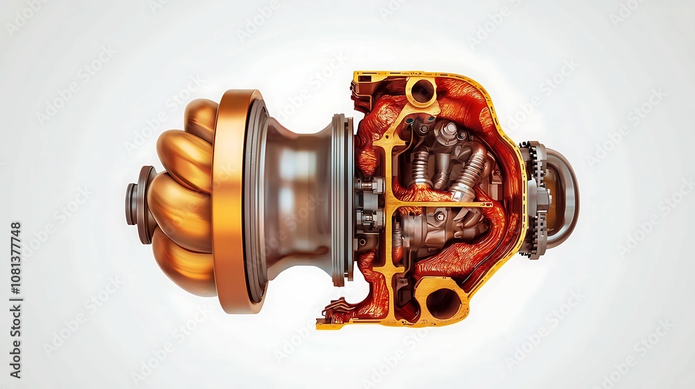 Turbocharger. The image illustrates a detailed cross-section of a ...