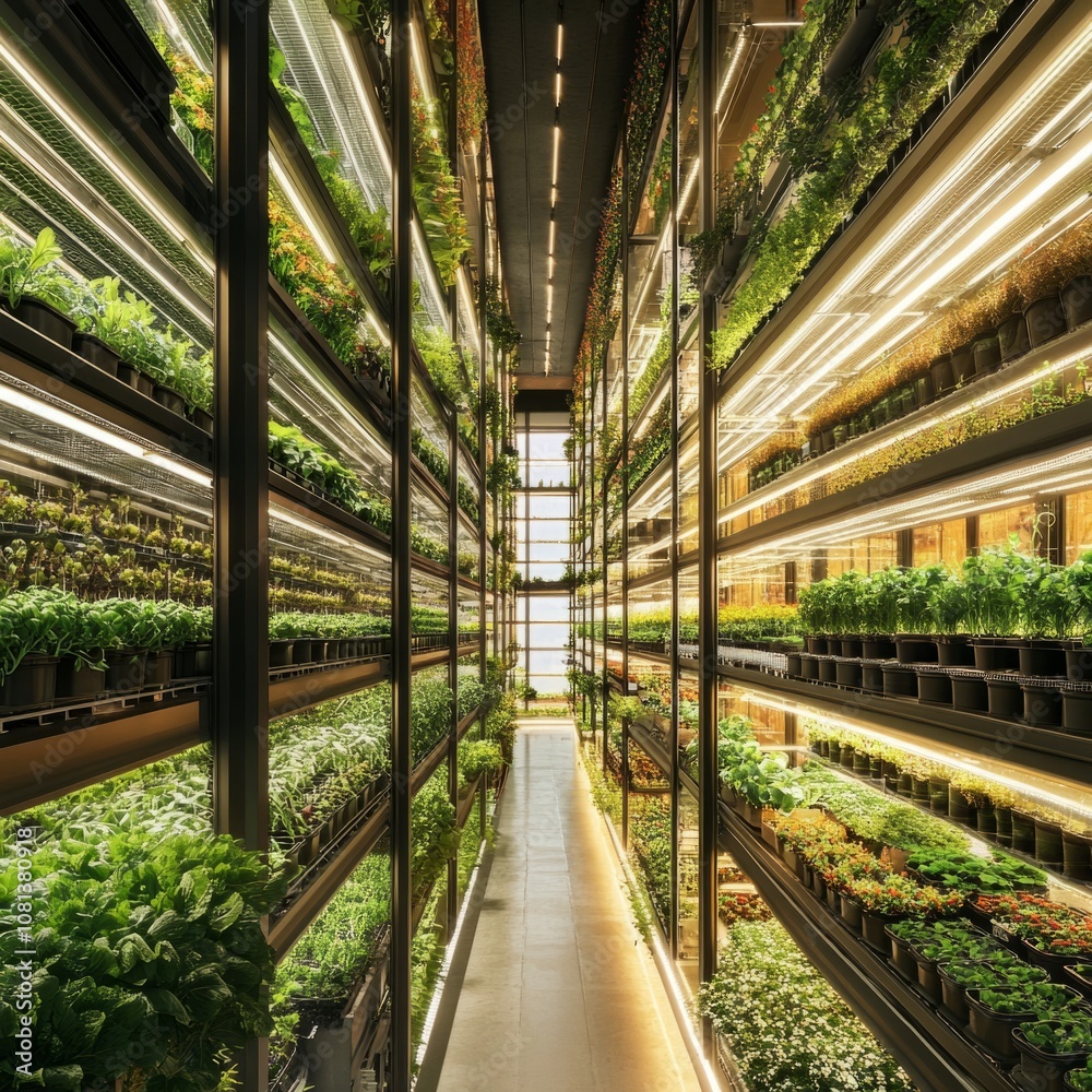 Vertical farms inside urban buildings, growing fresh produce using ...