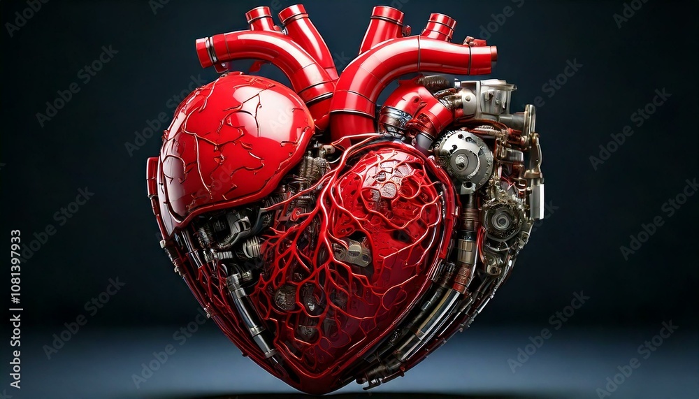 generative AI. Red human heart connected to a motor engine Stock Photo ...
