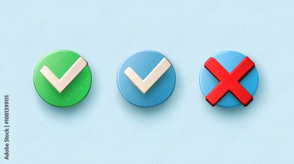 Ilustración de Stock Checkbox Tick Mark Icon Set, Featuring Correct, Right, Wrong Buttons with ...