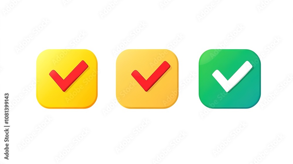Checkbox Tick Mark Icon Set, Featuring Correct, Right, Wrong Buttons with Green Tick and Red ...