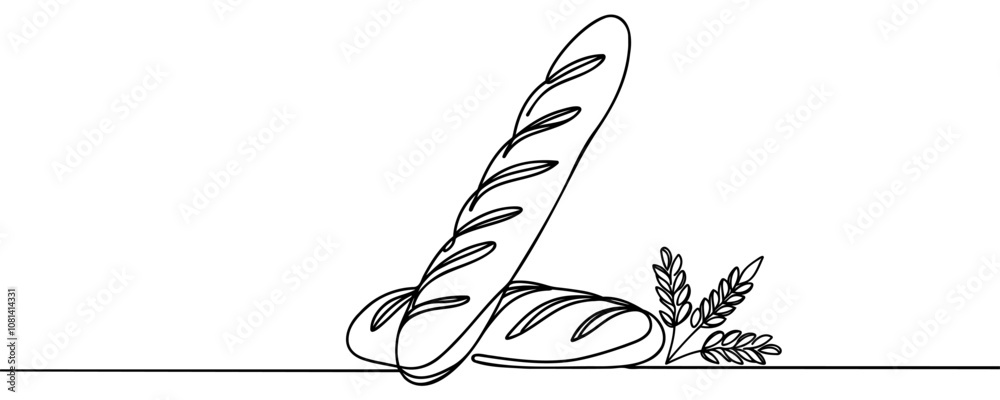 Continuous one line drawing of a bread baguette. Demonstration of ...