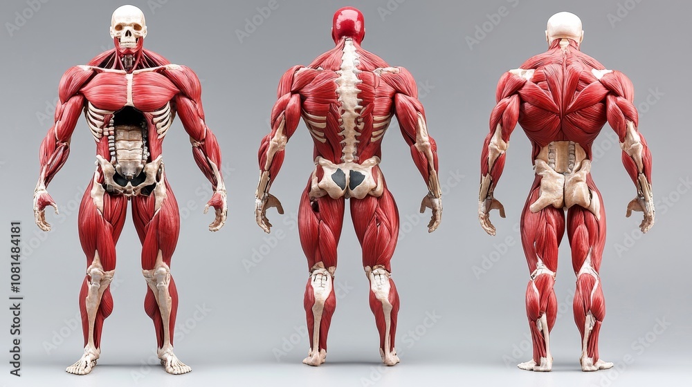 Human Anatomy 3D Muscle System Model Front Back Side Views Stock ...