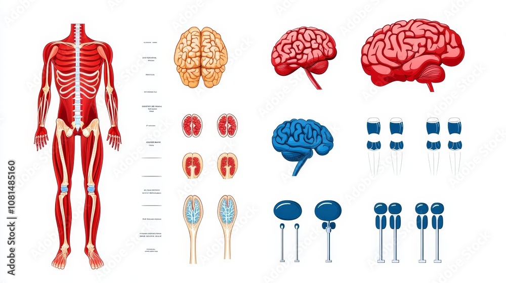 Human Anatomy Illustrations Brain Muscles Skeleton Diagrams Stock ...