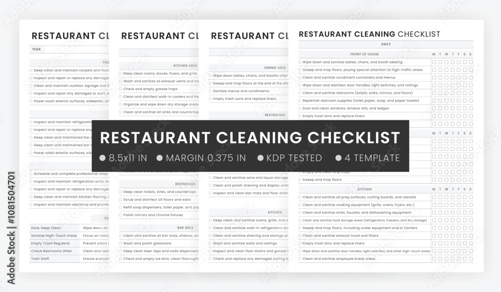 Minimalist Restaurant Cleaning Checklist Printable, Kitchen Sanitation ...