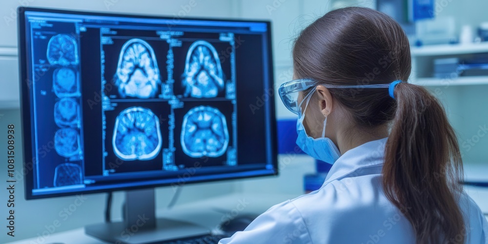 Analyzing brain mri scans hospital radiology room medical imaging ...