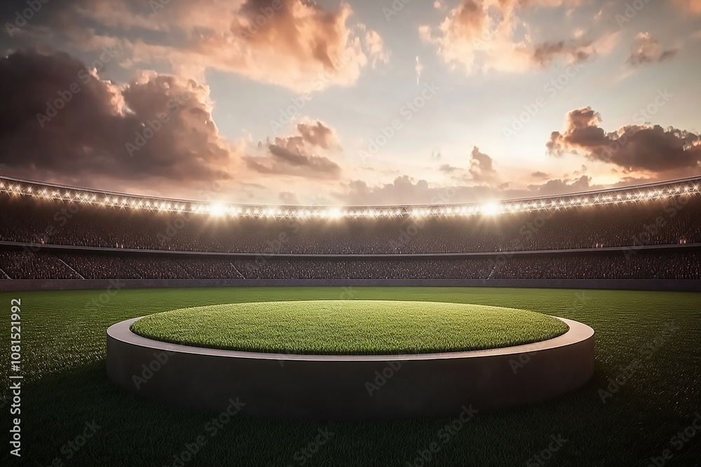 Photo Stadium arena, sports field, circular grass podium, product ...
