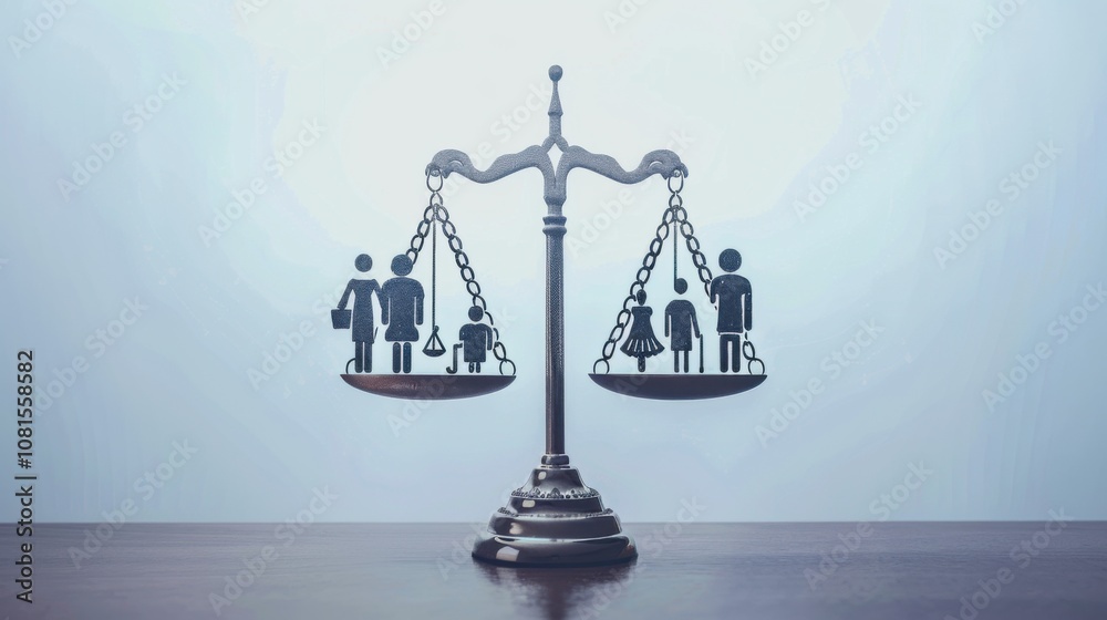 An impactful image of social justice, featuring a large, balanced scale ...