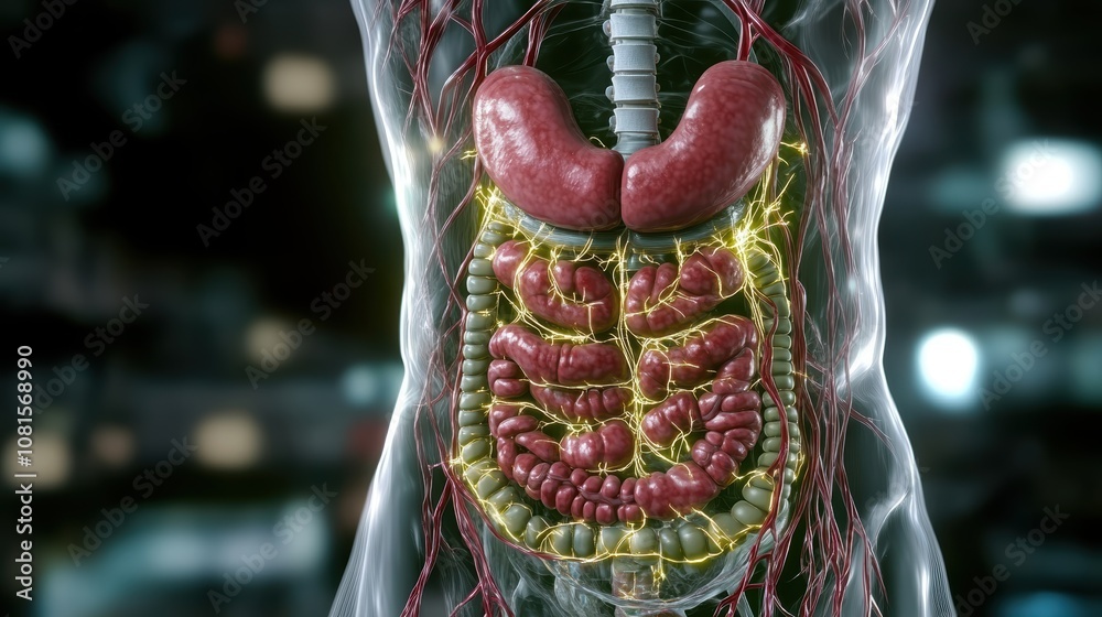 Human Digestive System Anatomy Intestines Kidneys Blood Vessels 3D ...
