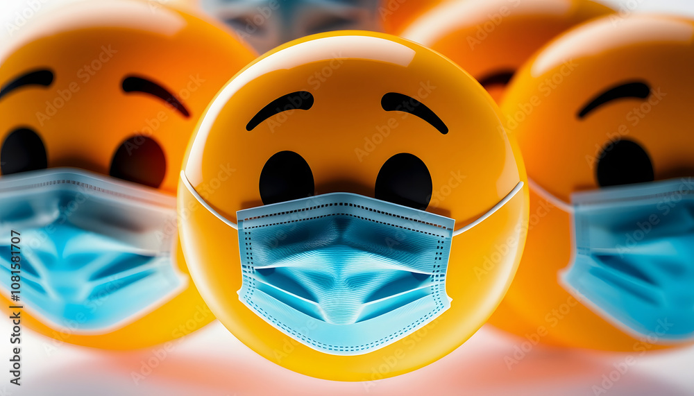 Emoji emoticons with face masks. Covid-19 coronavirus concept isolated ...