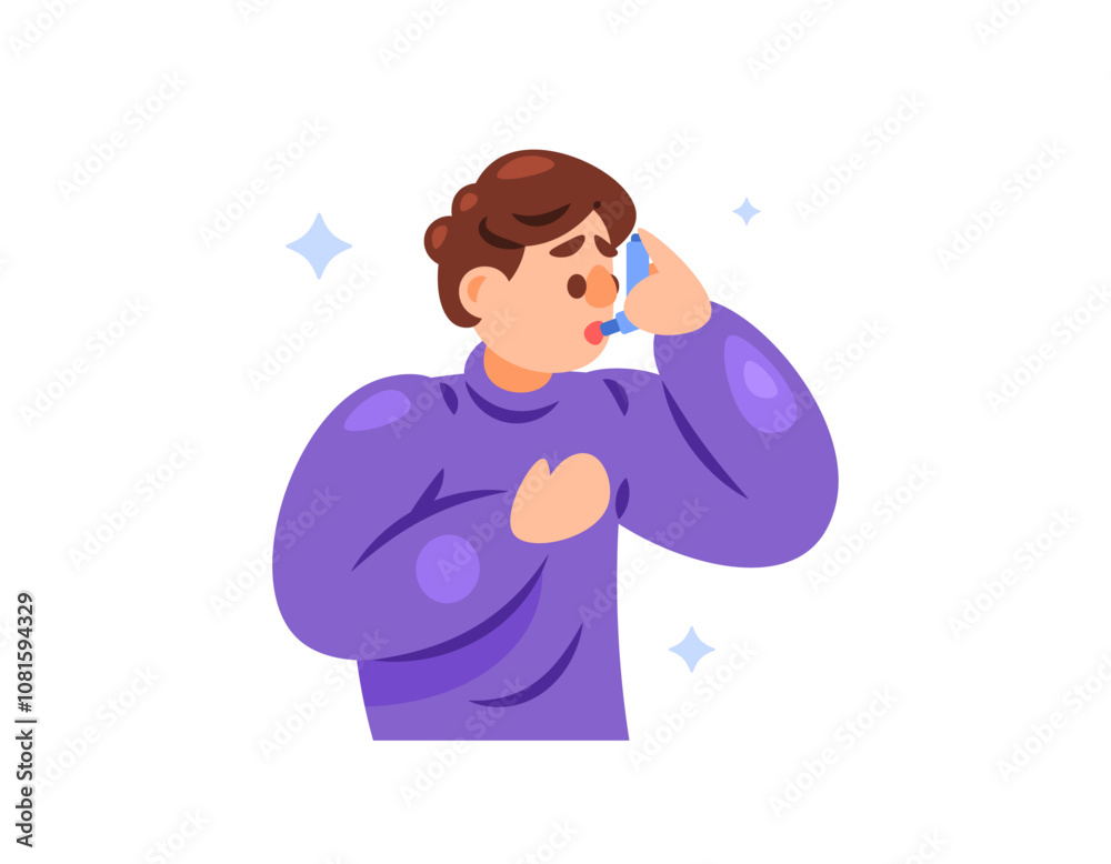 illustration of a man using an inhaler because of difficulty breathing ...