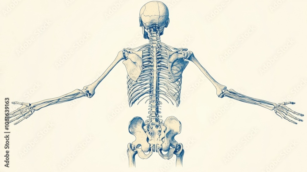 Detailed Anatomical Illustration of a Human Skeleton Displaying the ...