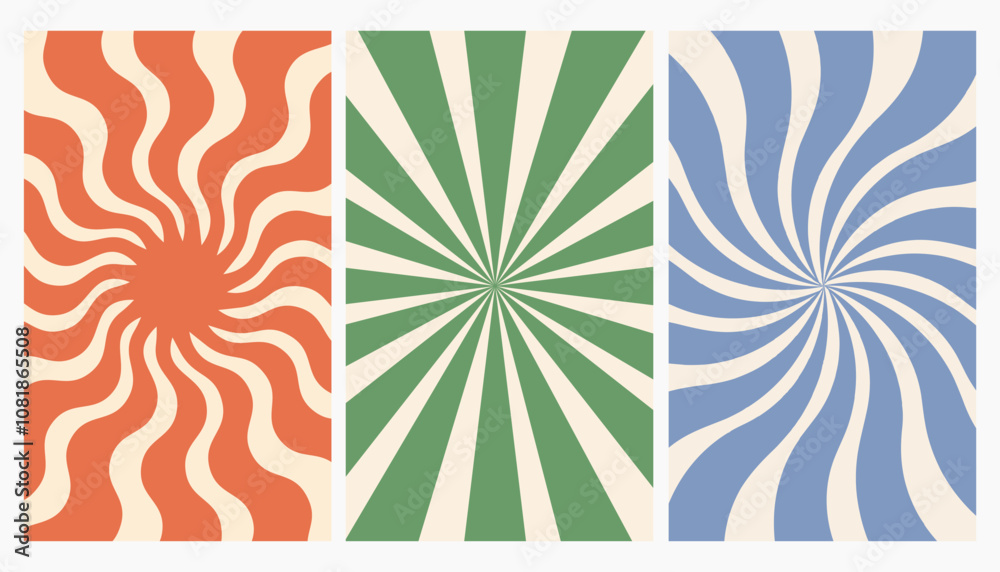 Set of groovy retro backgrounds. Vertical posters with swirl. Trendy ...