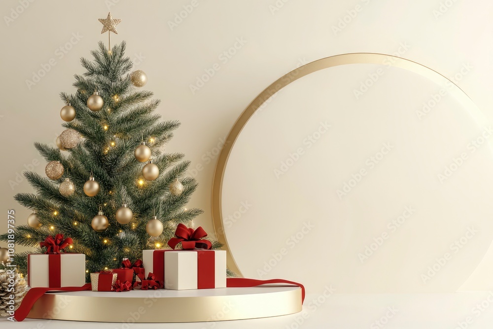 Christmas and newyear product podium mockup display background with ...