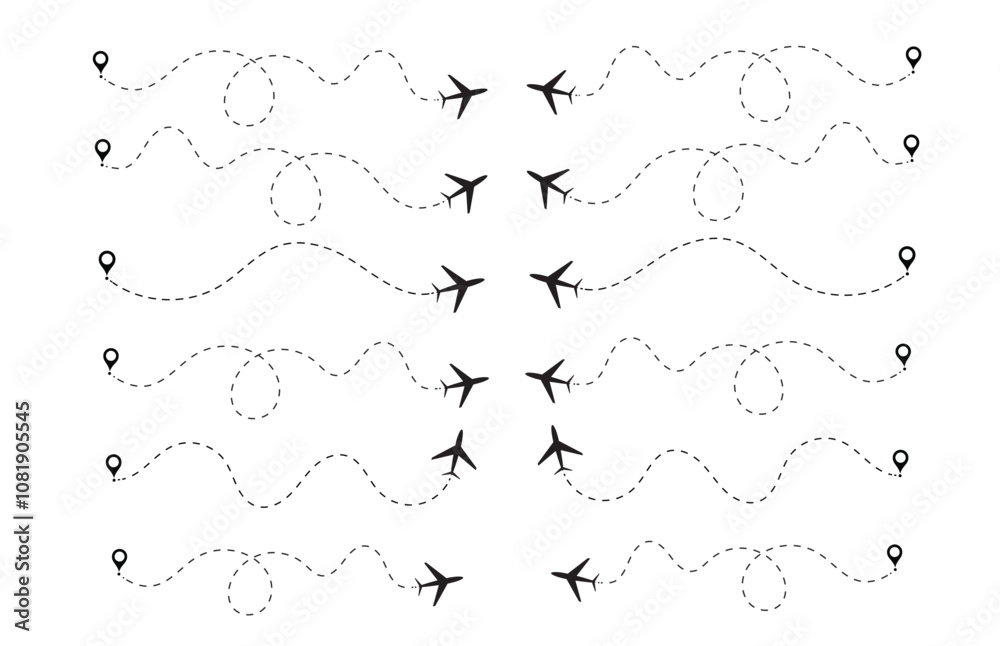 plane routes dotted paths aircraft travel route start point Flight ...