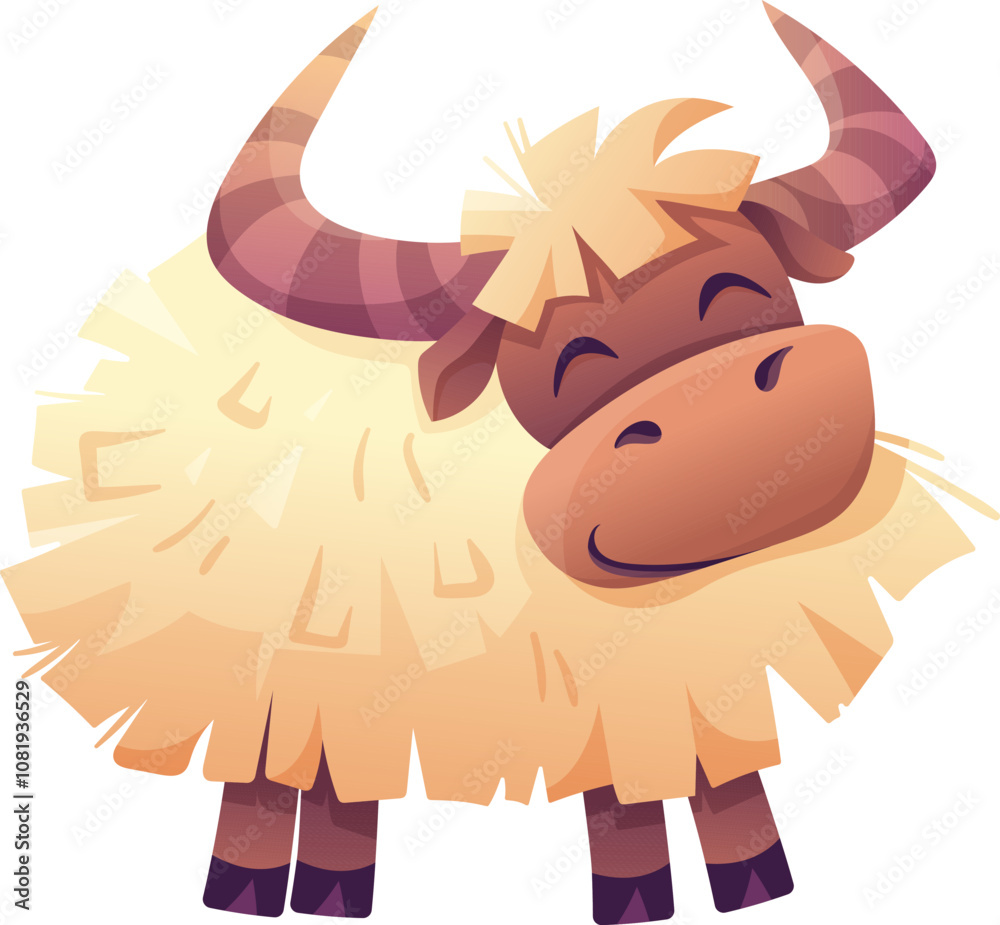 Cute Baby Yak, Highland Cow Cartoon Character. Vector Illustration ...