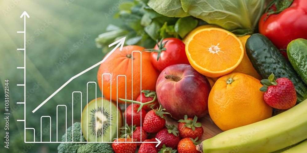 Vibrant Fresh Fruits and Vegetables Combined with a Growth Chart ...