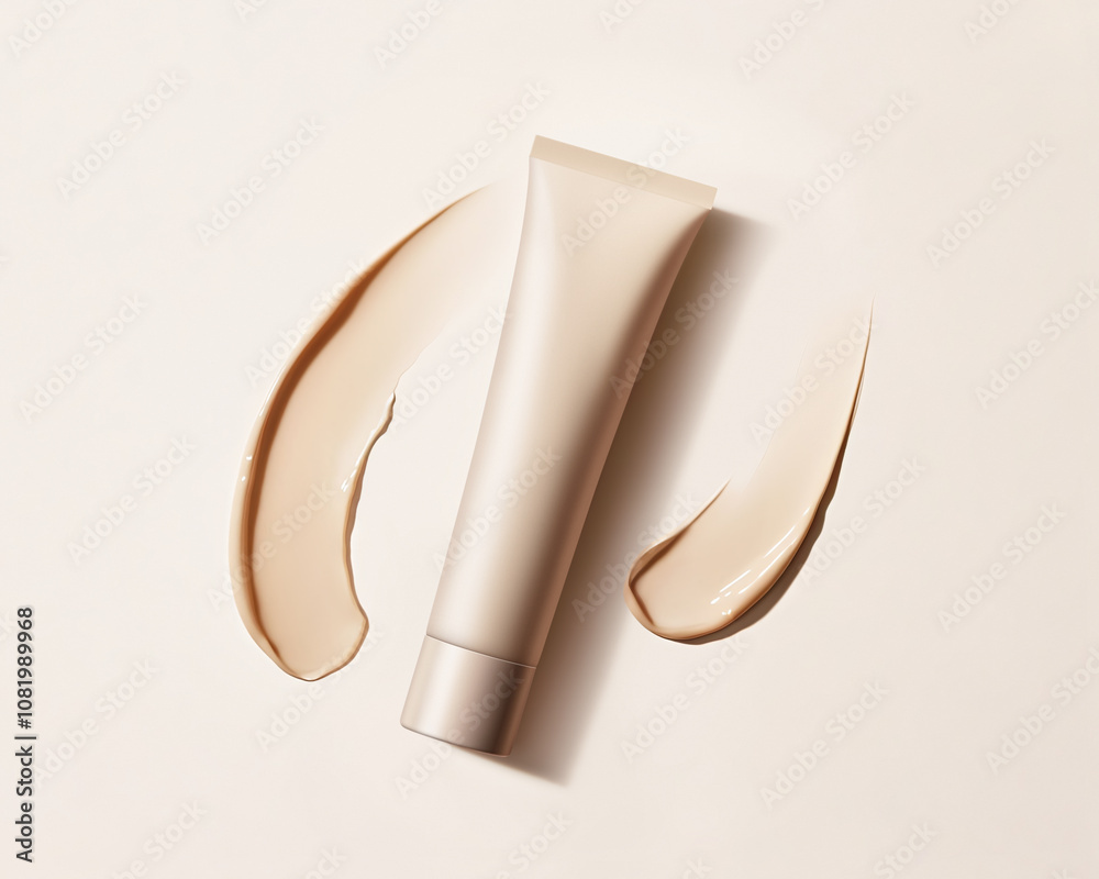 BB cream. Matte tube of tinted moisturiser with two liquid swatches ...
