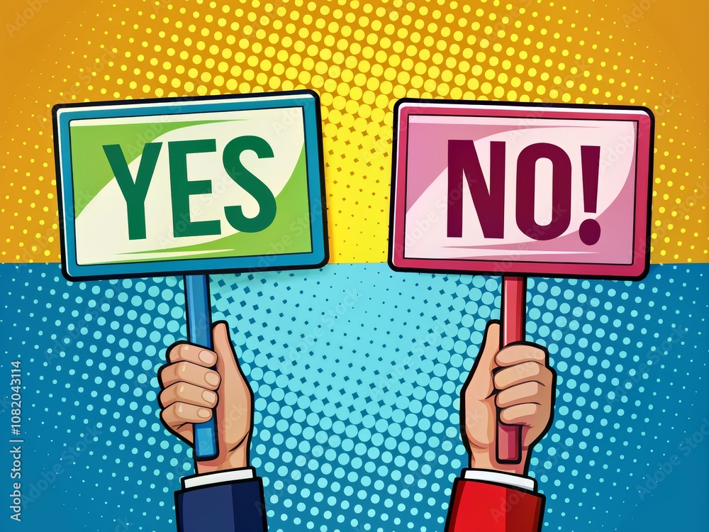 Hands Holding Yes or No Signs for Test Questions, Voting, and Choice ...