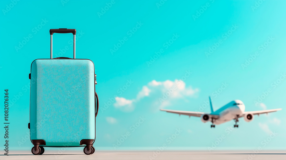 travel concept, suitcase in an airport, vibrant lighting, rolling ...