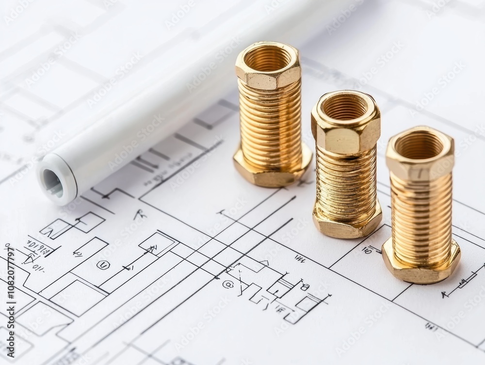Plumbing fixtures and connectors displayed on a detailed floor plan ...