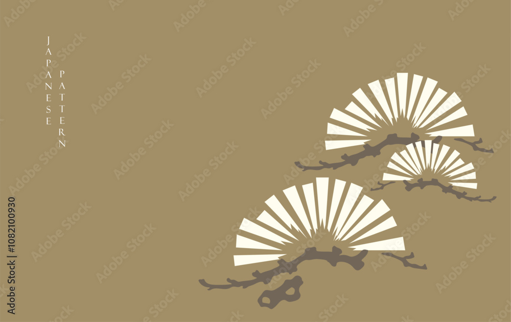 Japanese background with Asian traditional icon vector. Bonsai tree or ...