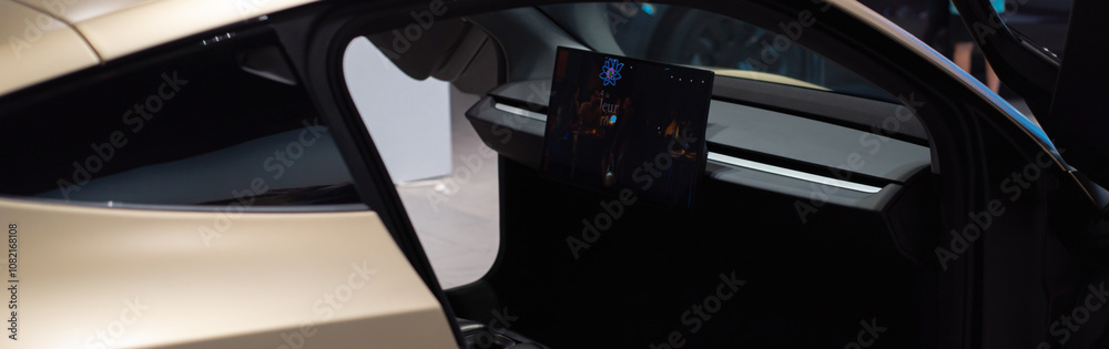 Panorama view interior of Tesla CyberCab Robotaxi signature massive ...