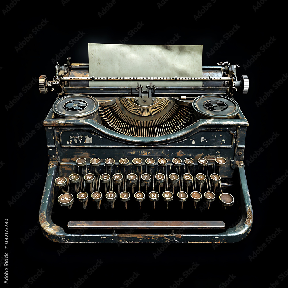 vintage mechanical typewriter with worn finish, showcasing its keys and ...