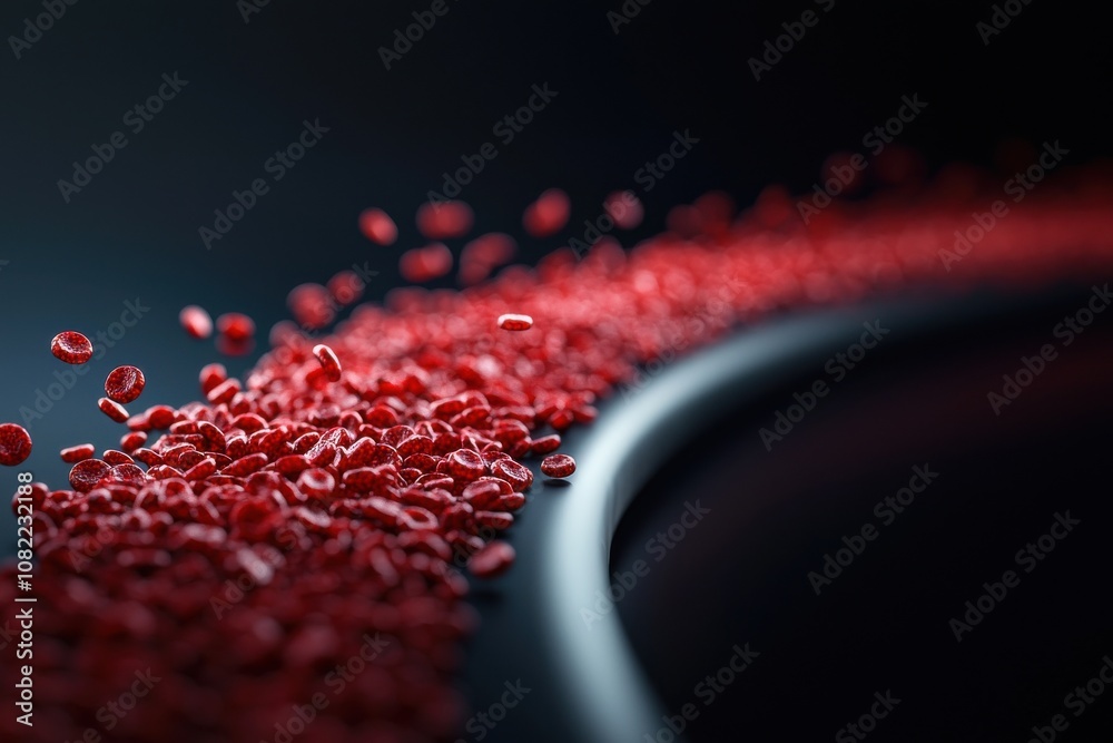 Flowing red blood cells artery medical illustration human circulation ...