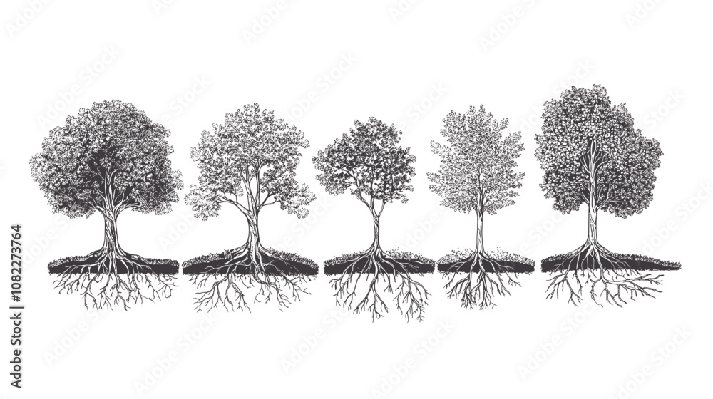 Architectural Drawings, Minimal style cad tree line drawing, Side view ...