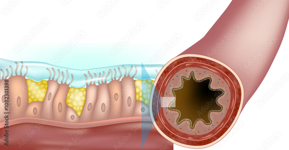Bronchus. Medical illustration depicting Respiratory cilia and mucus ...