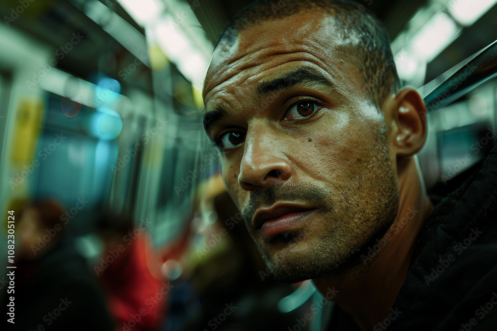 Generative AI portrait of people crowd busy day on dimly lit metro bus ...