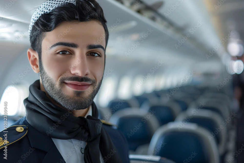 Generative AI portrait of professional airline crew worker steward ...