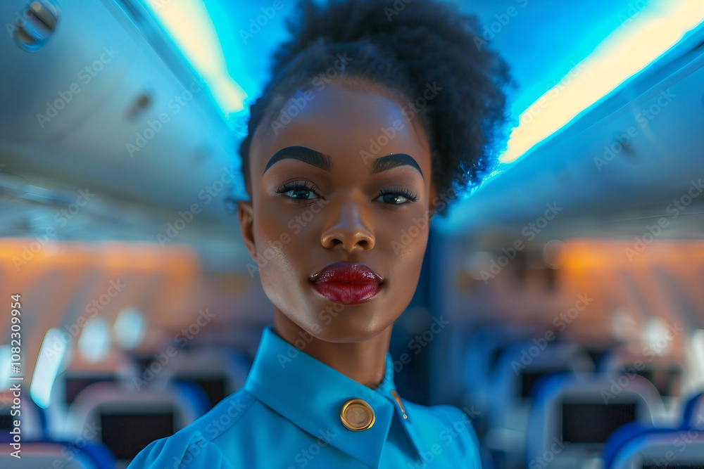 Generative AI portrait of professional airline crew worker steward ...