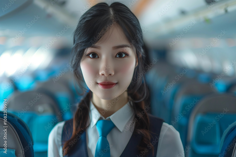 Generative AI portrait of professional airline crew worker steward ...