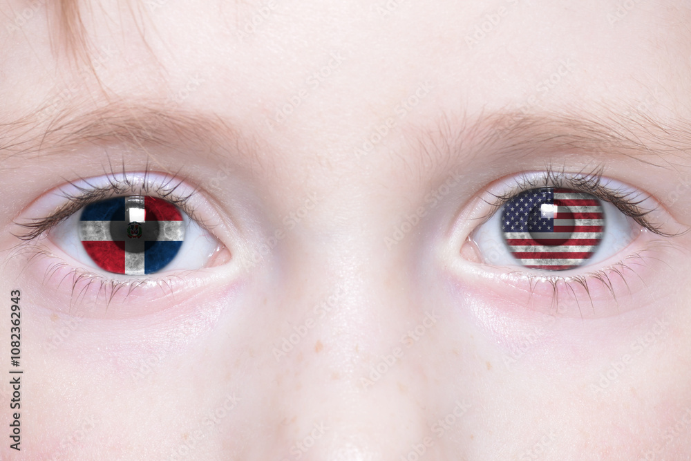 human face with national flags of dominican republic and united states ...