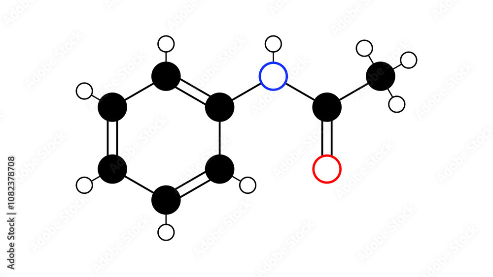 acetanilide molecule, structural chemical formula, ball-and-stick model ...