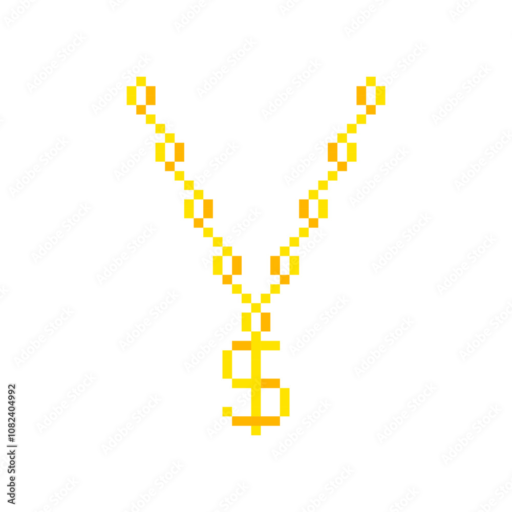Gold chain 8-bit icon game element, dollar sign pixel item for game ...