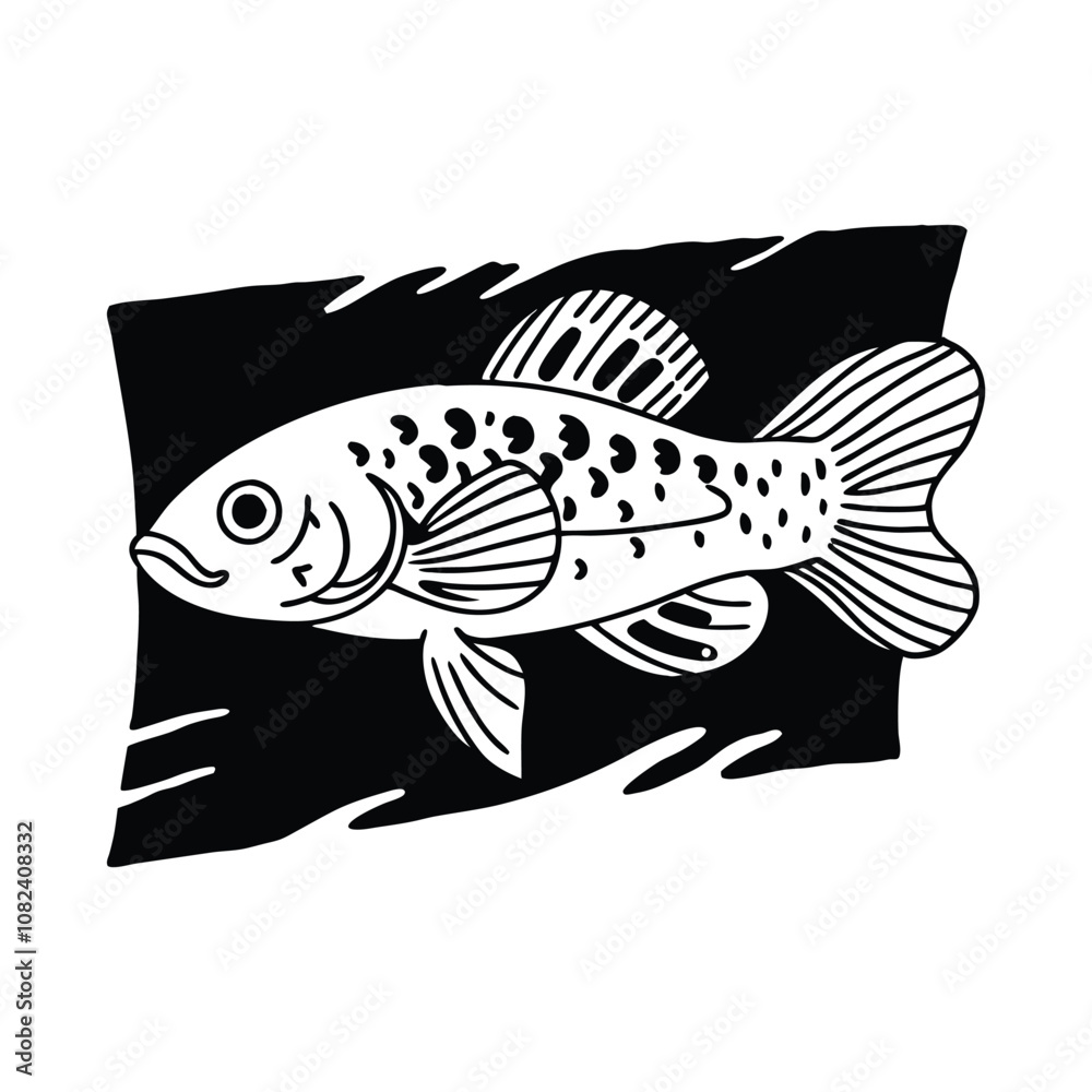 rui, rohu fish vector design, labeled line and fill art silhouette ...