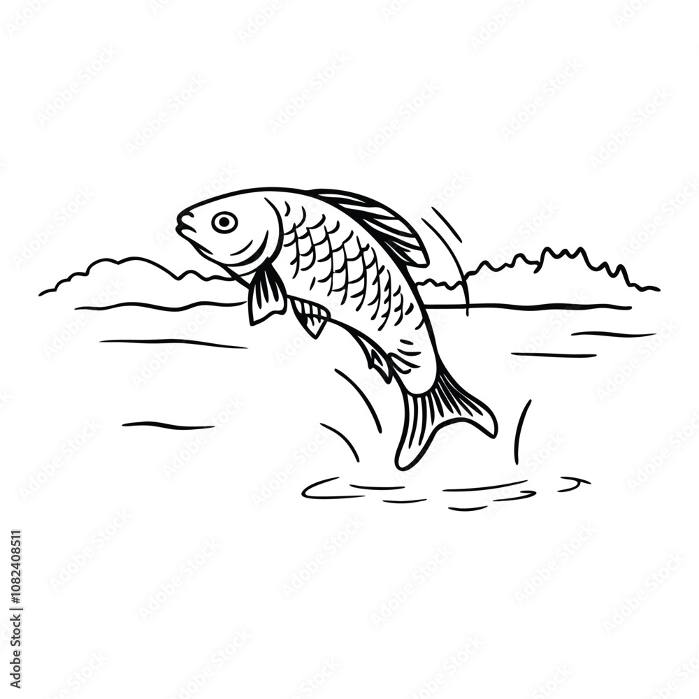 rui, rohu fish vector design, labeled line and fill art silhouette ...