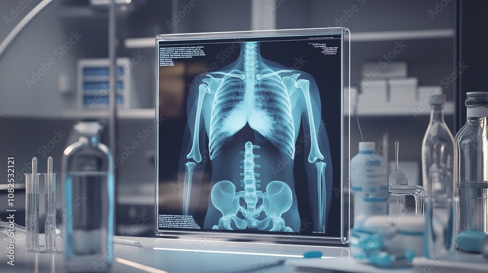 Medical chest X-ray image showing detailed anatomy of lungs and heart ...