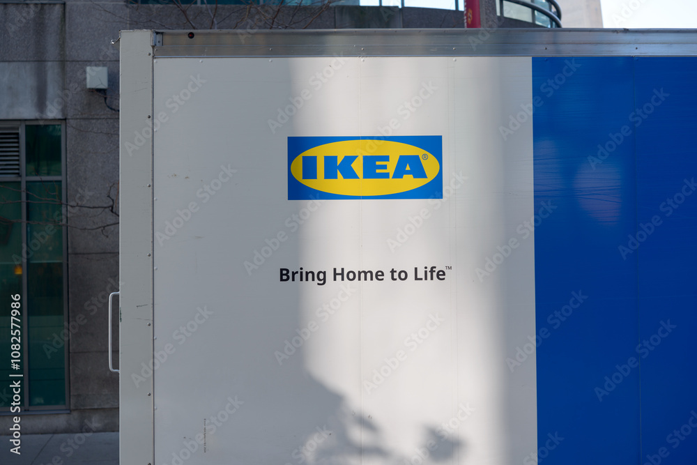 IKEA logo and slogan "Bring Home to Life" with some motion blur in ...