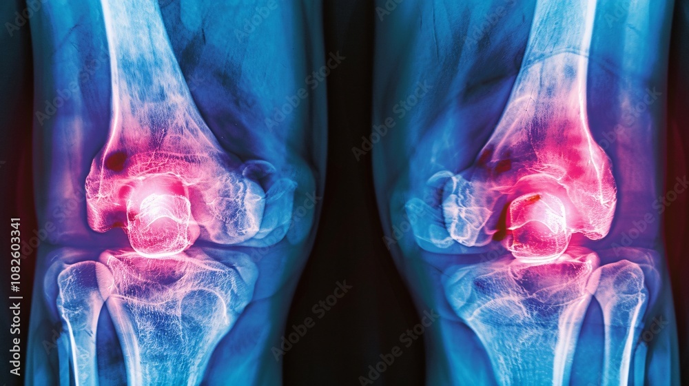 Close up X Ray Image Revealing Injured Human Knee Joint Bone Structure ...