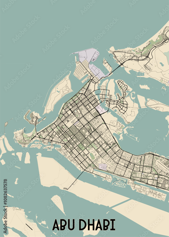 This is a detailed map of Abu Dhabi, the capital city of the United ...