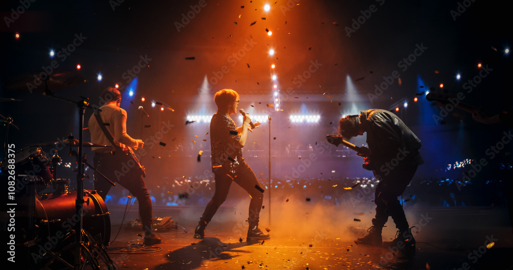 Professional Rock Musicians Performing a Live Set on Festival Stage ...