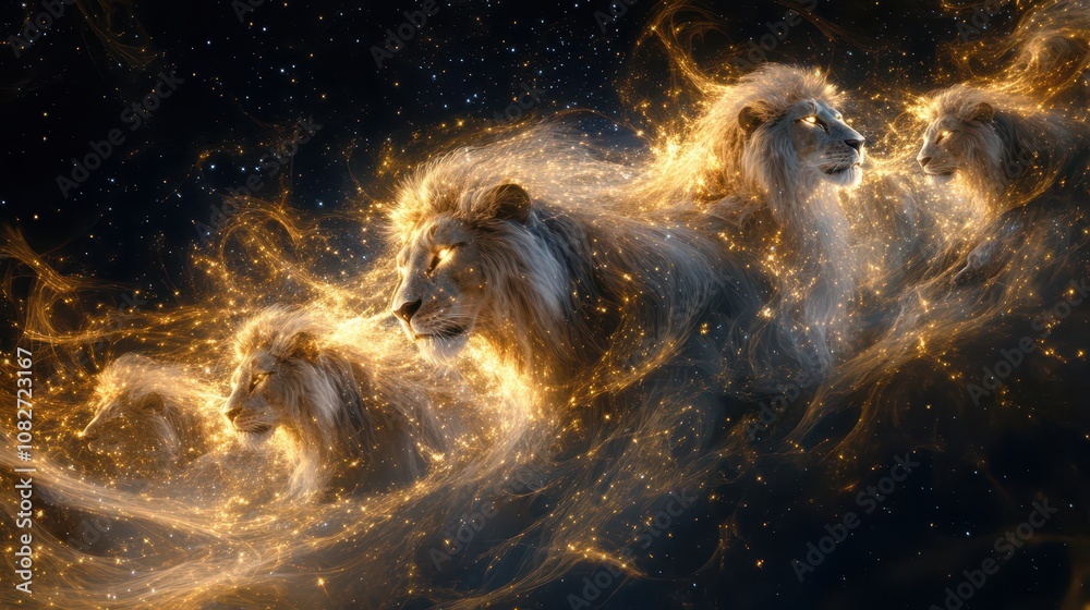 Cosmic Lion Pride as Celestial Guardians: Ethereal Background with ...