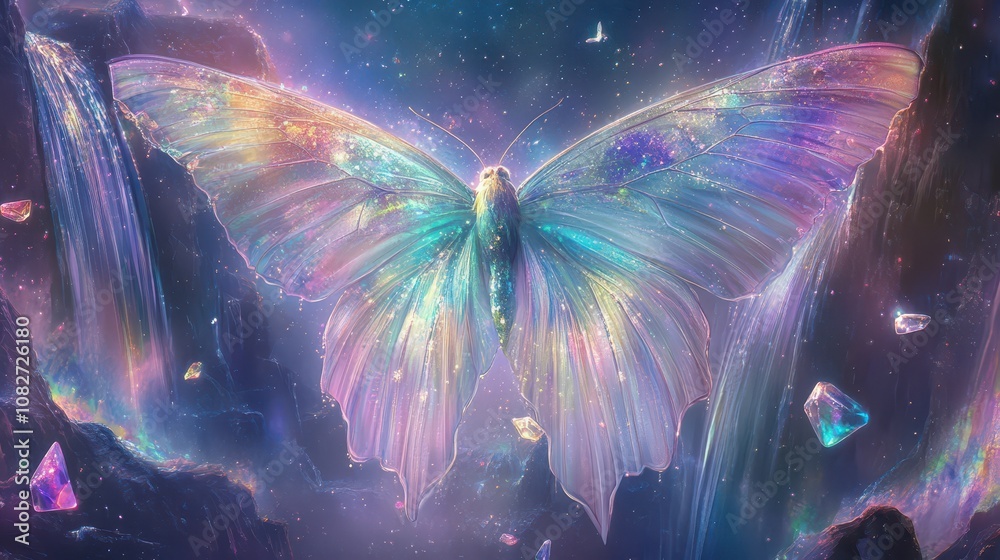 Lunar Moth in Astral Waterfalls: Zodiac-Mapped Wings and Dream Crystals ...
