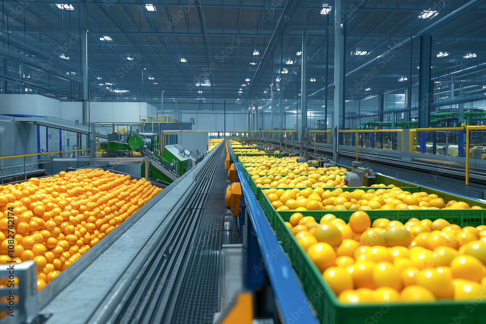Canning factory where fruits and vegetables are being cleaned, chopped ...